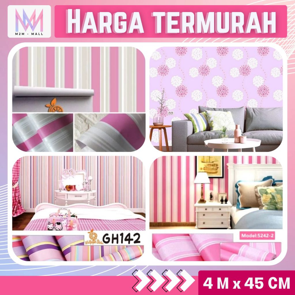 Jual Wallpaper Dinding Pink Wallpaper Dinding Kamar Tidur Wallpaper ...