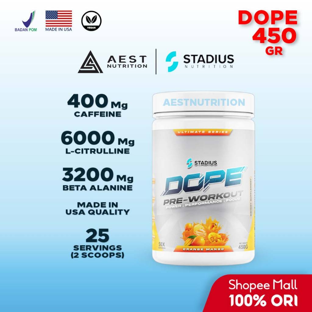 Jual Stadius Dope 450 gr 50 servings Pre Workout PWO Supplement Fitness ...