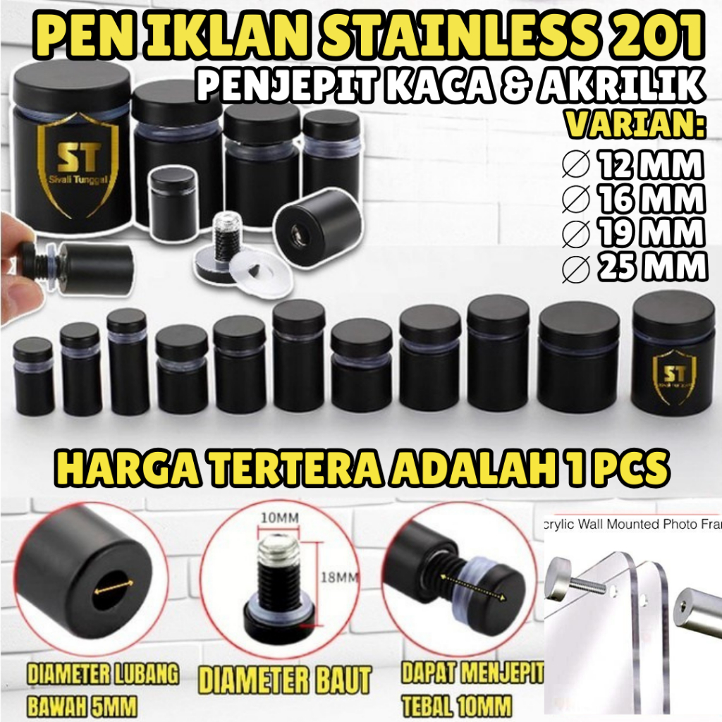 Jual PEN / PAKU IKLAN STAINLESS STEEL BLACK MATTE DIAMETER 12/16/19/25 ...