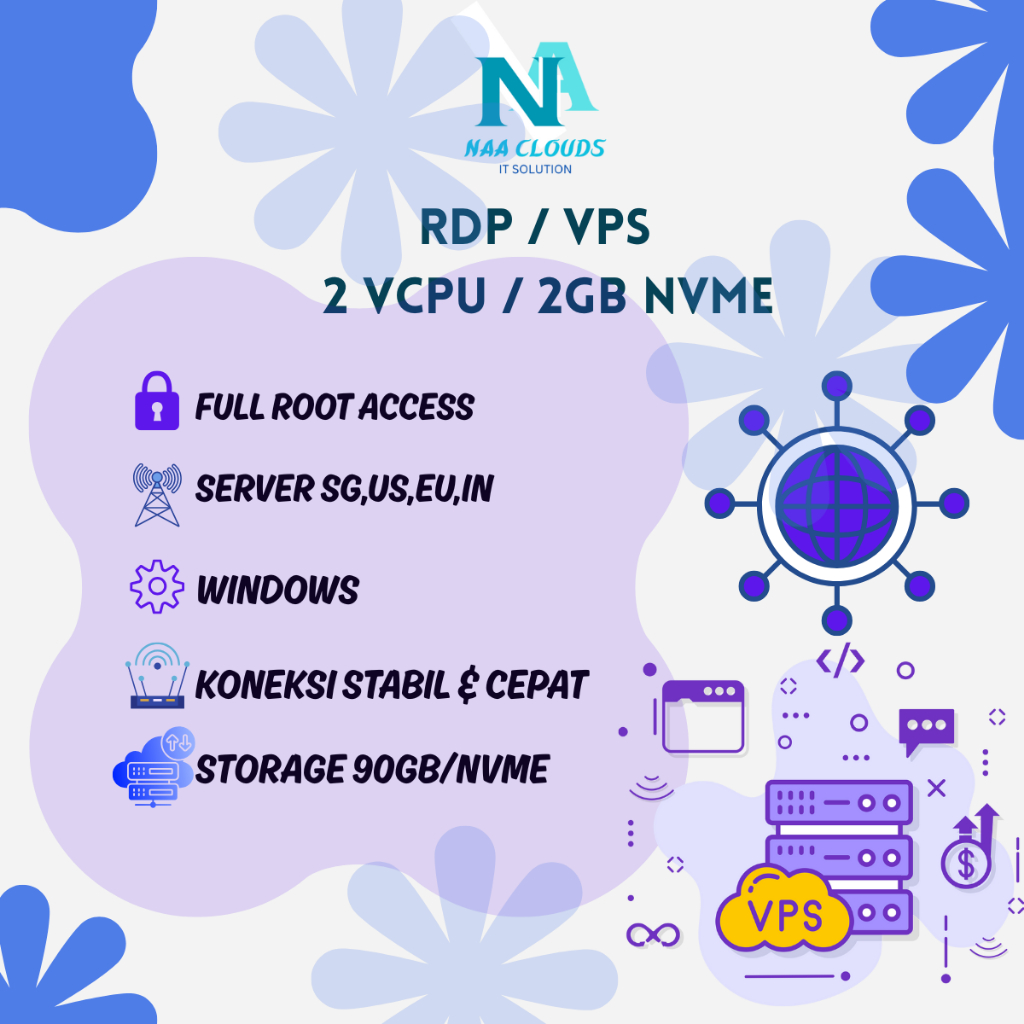 Jual VPS & RDP Windows 2vCPU 2GB RAM NVMe | Full Administrator Access | Garansi 3 Hari | Shopee ...