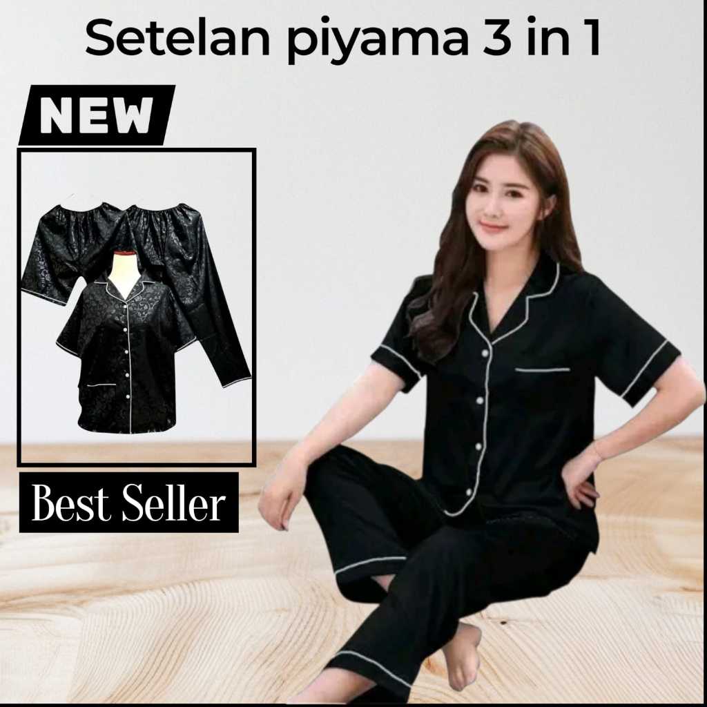 Jual PIYAMA 3 IN 1 BAJU TIDUR WANITA DEWASA - PIYAMA 3 IN 1 EMBOS MODEL TERBARU | Shopee Indonesia