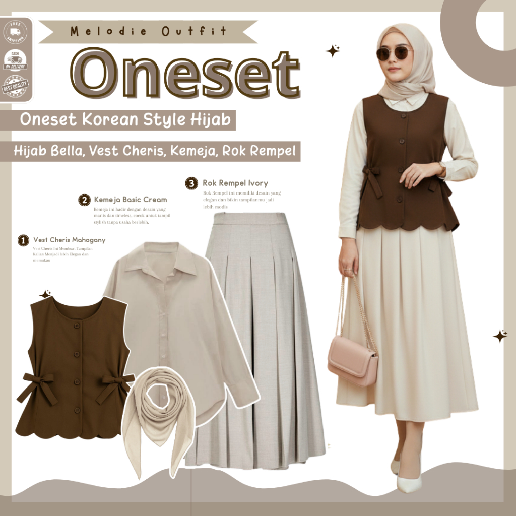 Jual Carissa Setelan Wanita Kekinian 4in1 ( Hijab + Vest + Kemeja + Rok ...