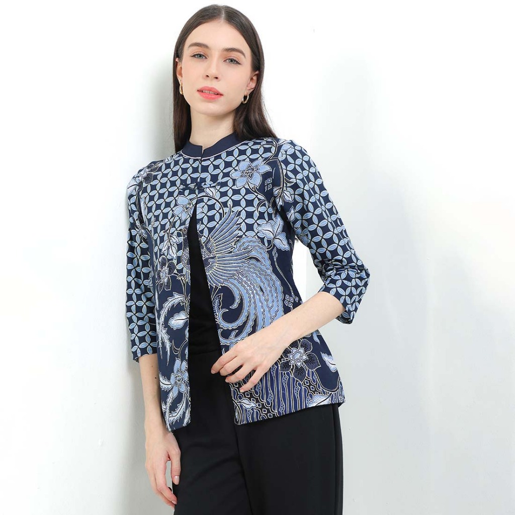 Jual Rianty Batik Premium Wanita Atasan Outer Cardigan Vest Biru Navy ...