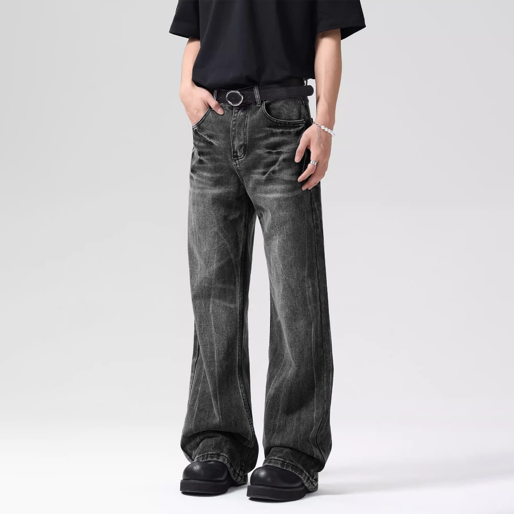 Jual Celana Jeans Pria Hitam Washed - Retro Amerika Motif Petir & Cut ...
