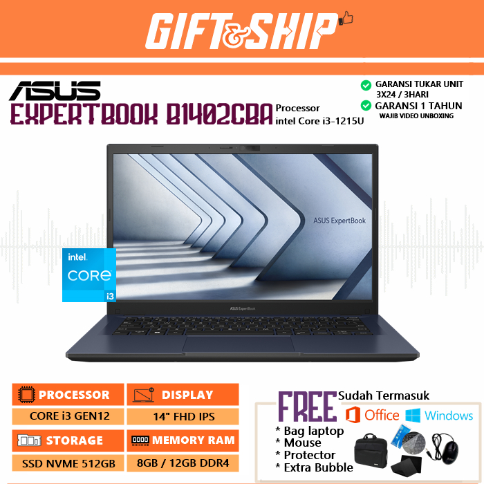 Jual ASUS EXPERTBOOK B1402CBA Core i3-1215U [RAM 12GB/SSD 512GB] 14 ...