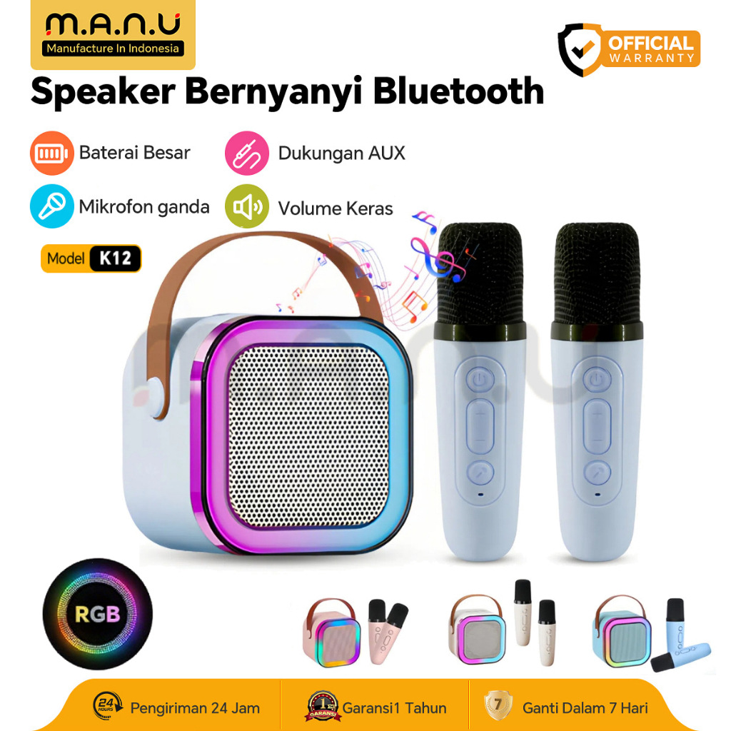 Jual MANU Speaker Mini Bluetooth 2 mic 1 Karaoke /Speaker Bluetooth ...