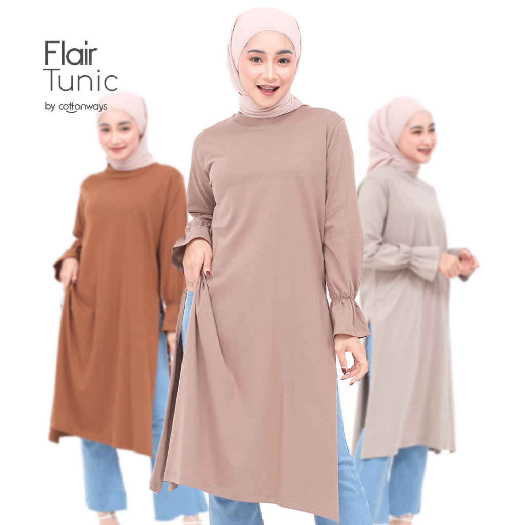 Jual COTTONWAYS | Flair Tunic Tangan Ruffle Bahan Kaos Cotton Combed ...
