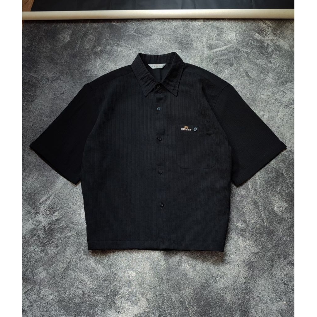 Jual Midas USA Open Collar Shirt Textured Black Boxy Fit | Shopee Indonesia