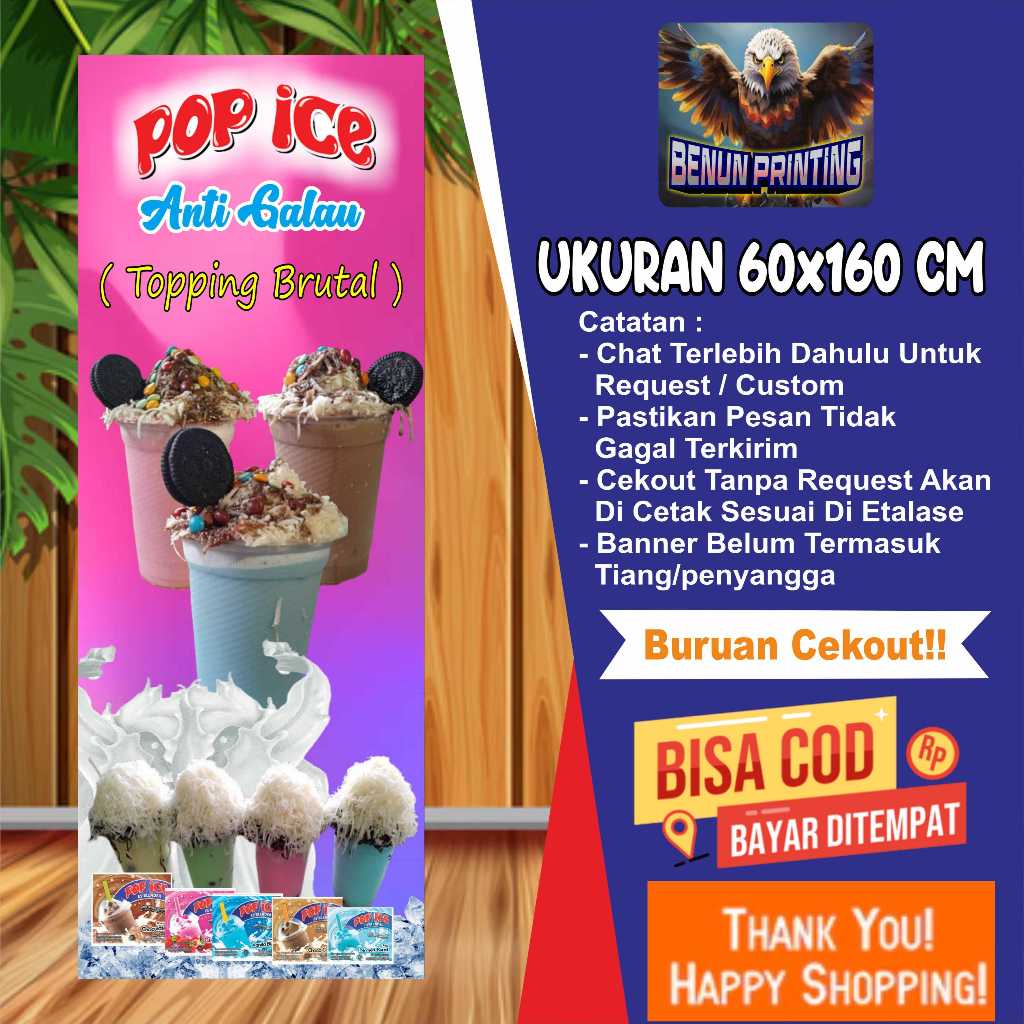 Jual CETAK SPANDUK BANNER POP ICE TOPING BERUTAL FREE DESAINT | Shopee ...