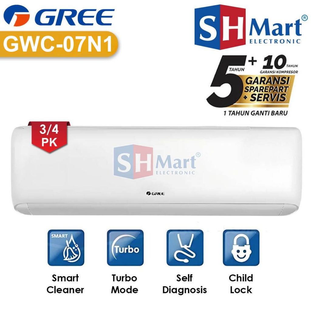 Jual Ac Gree 3/4 Pk Deluxe Standard N1 Series GWC-07N1 Black Diamond ...