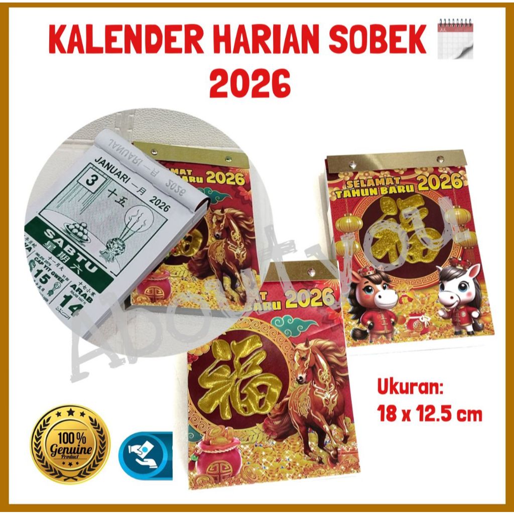 Jual Kalender Harian SOBEK 2026 Kalender 2026 Cina Pasaran Jawa ARAB ...