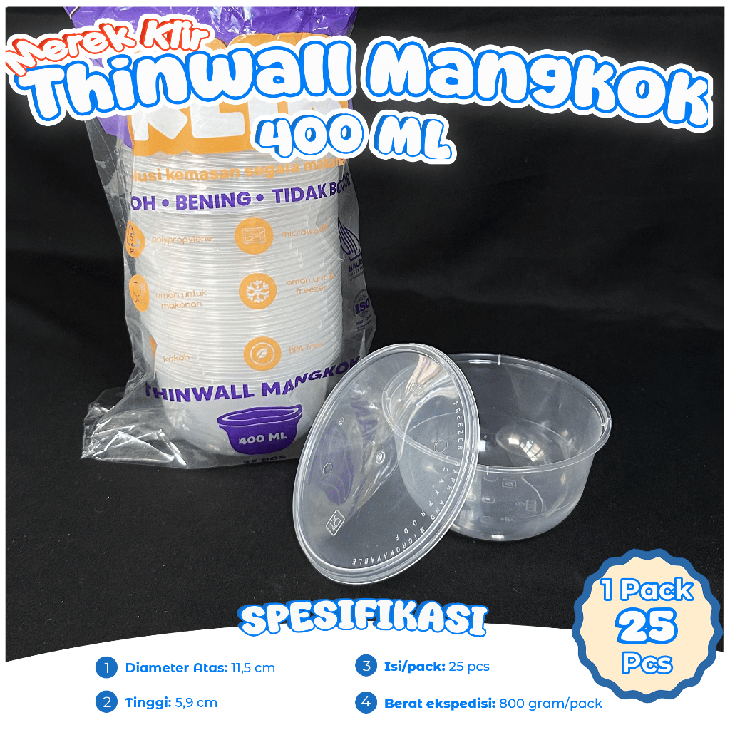 Jual Thinwall Mangkok KLIR 400 ml Isi 25 Pcs / Kotak Makan / Food ...