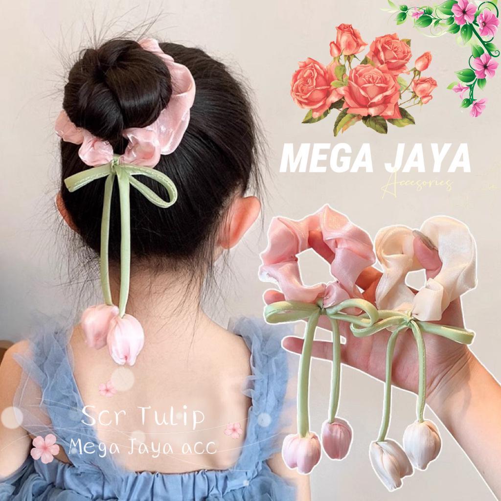 Jual MJ - Ikat rambut scrunchie tulip elastis / ikat rambut bunga tulip ...