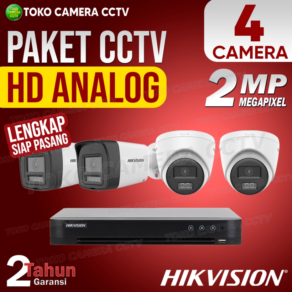 Jual PAKET CCTV ANALOG HIKVISION 2MP 4 CHANNEL 4 KAMERA | Shopee Indonesia