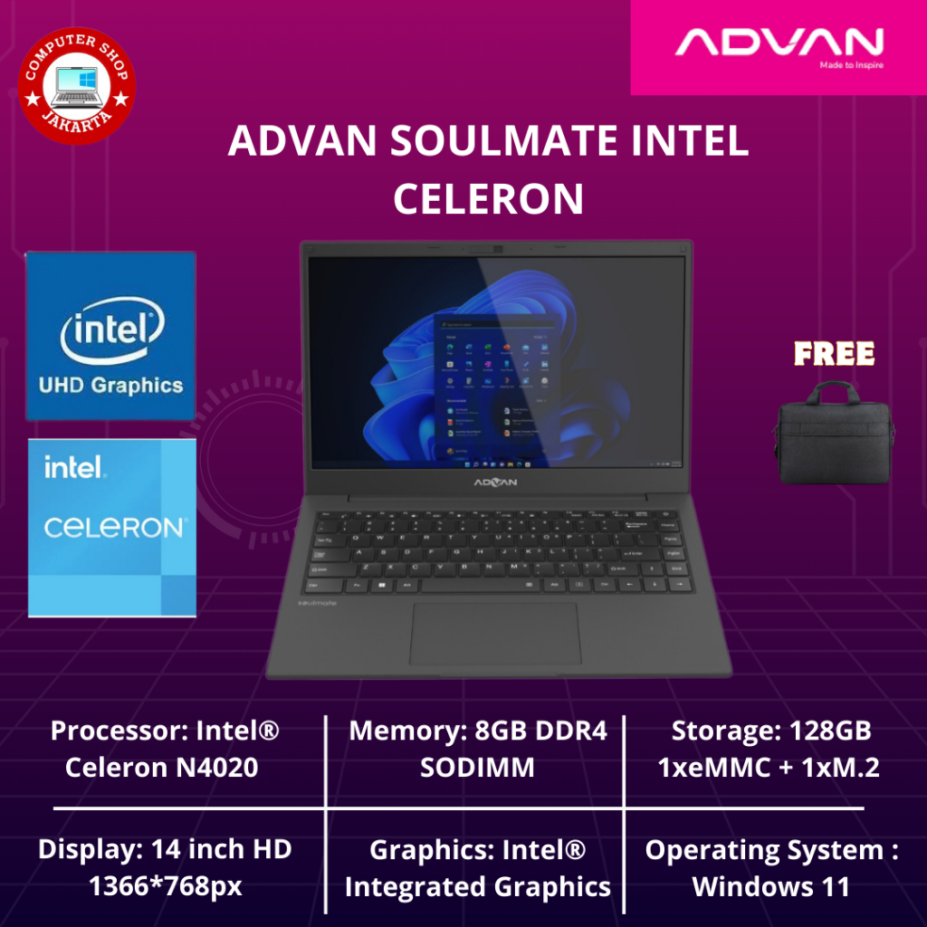 Jual Laptop Advan Soulmate Intel N4020 ram 8GB 128GB 14" HD Windows 11 ...