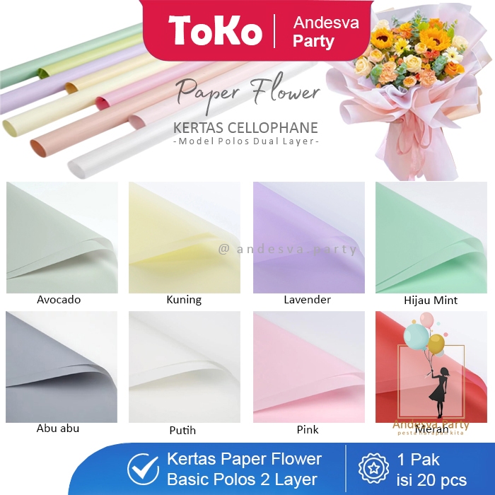 Jual [isi 20] Kertas Buket Bunga Polos Basic / Flower Wrapping Paper ...