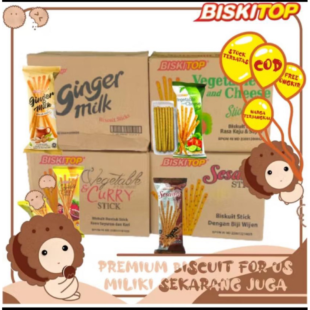 Jual BISKITOP - [ 1 DUS ] vagetable Cheese Gingger Milk Curry Stick ...