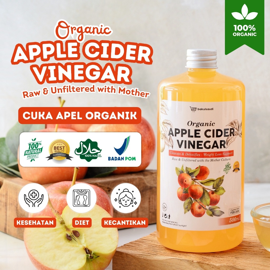 Jual Apple Cider Vinegar Organic Pure 100% / Cuka Apel Organik BPOM ...