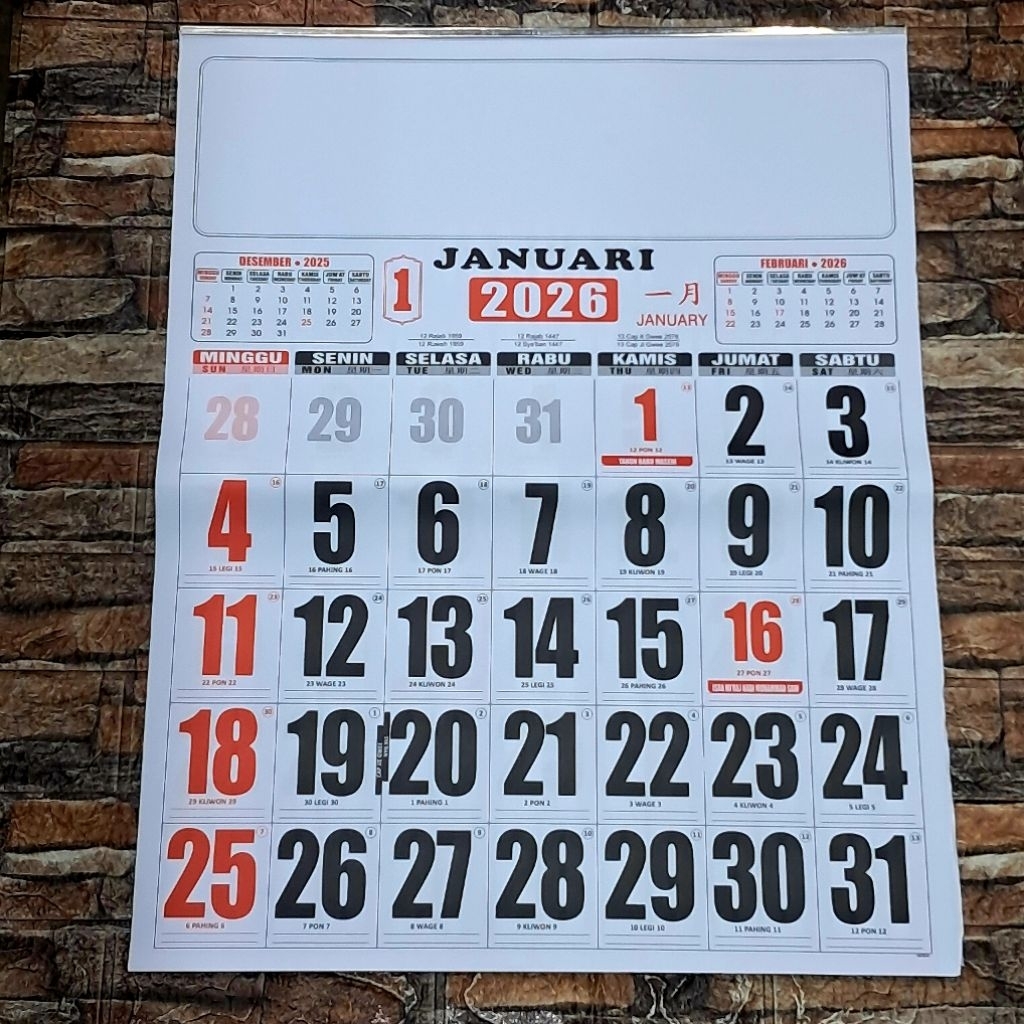 Jual [ 2026 ] Kalender Kerja Jumbo BO Angka Hitam Besar Ukuran 50cm x ...