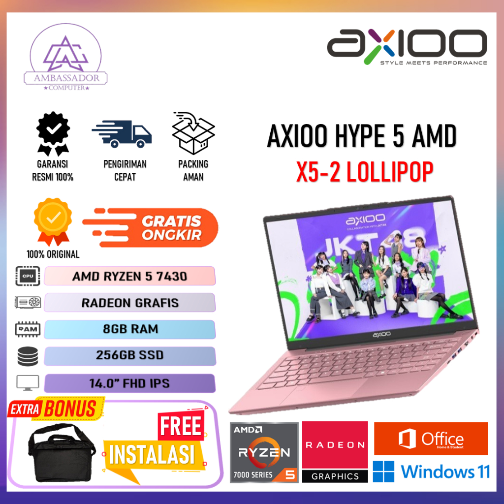 Jual AXIOO Hype 5 Amd X5-2 Lollipop Series Ryzen 5 7430 8Gb 256Gb Win ...