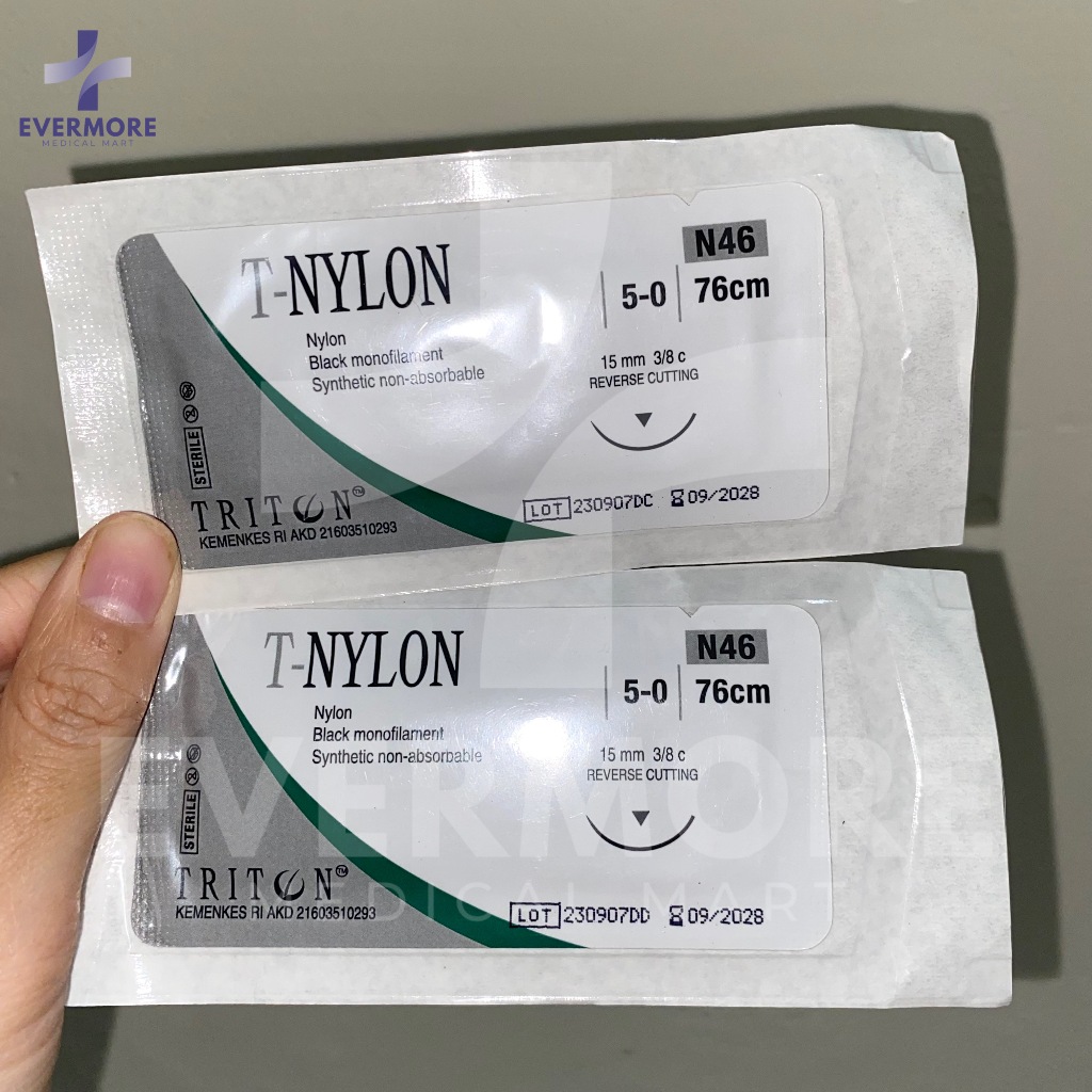 Jual T-NYLON 5/0 Reverse Cutting Nylon (black non-absorbable) | 76cm ...