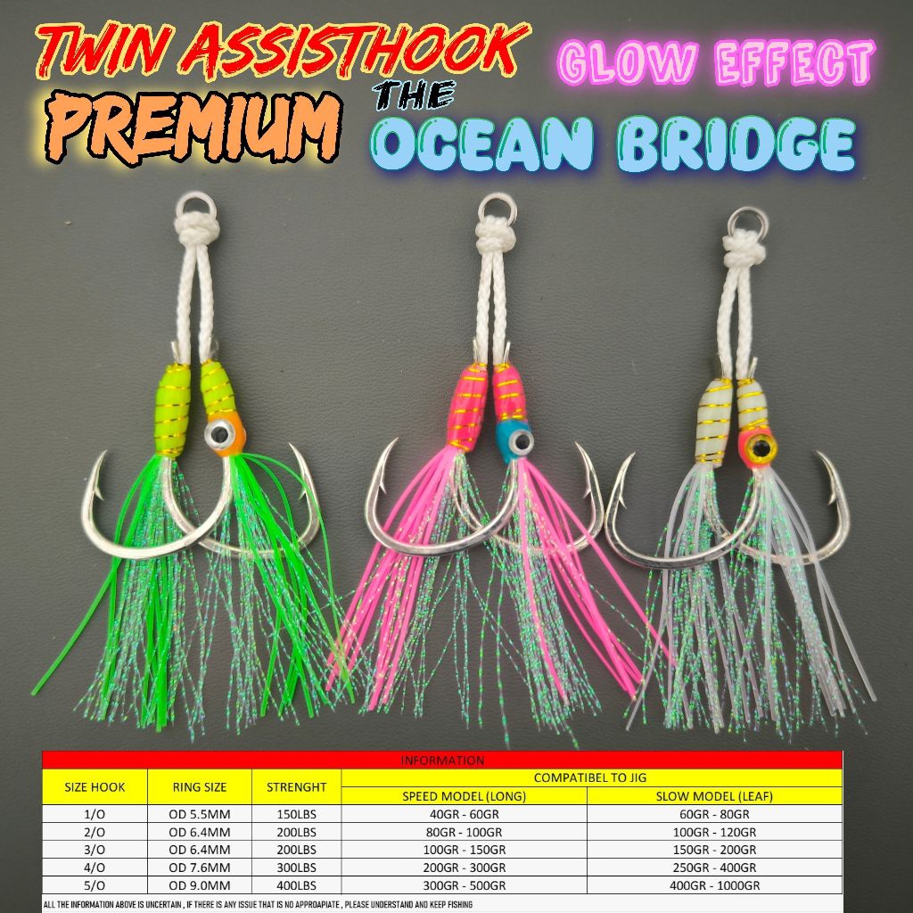 Jual OCEAN BRIDGE TWIN ASSIST HOOK GLOW IN THE DARK DOUBLE HOOK PIKE ...