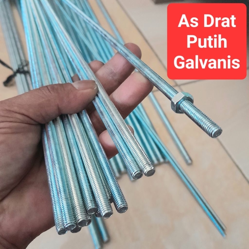 Jual As drat Long drat putih galvanis Panjang 1meter M5 M6 M8 M10 M12 ...