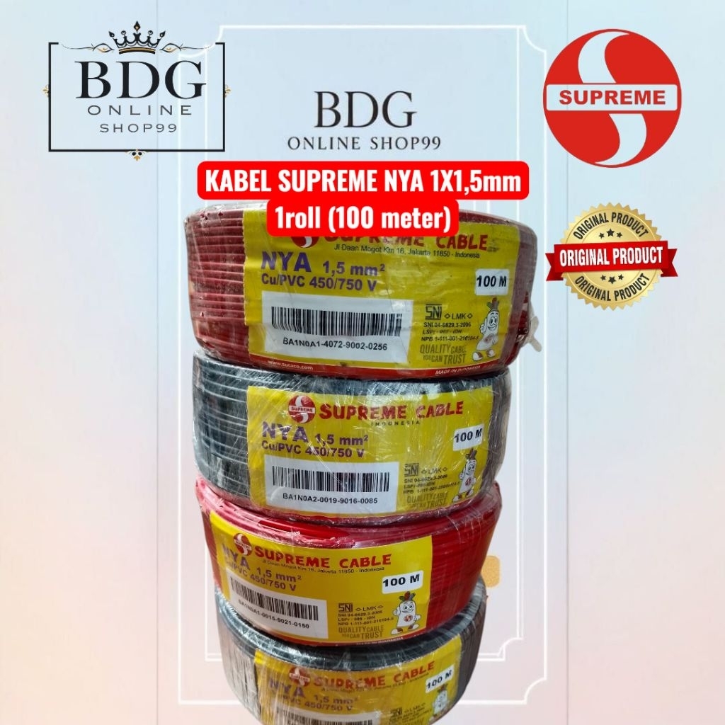 Jual KABEL SUPREME NYA 1X1,5mm 1roll (100 meter) SUPREME NYA 1,5mm | Shopee Indonesia