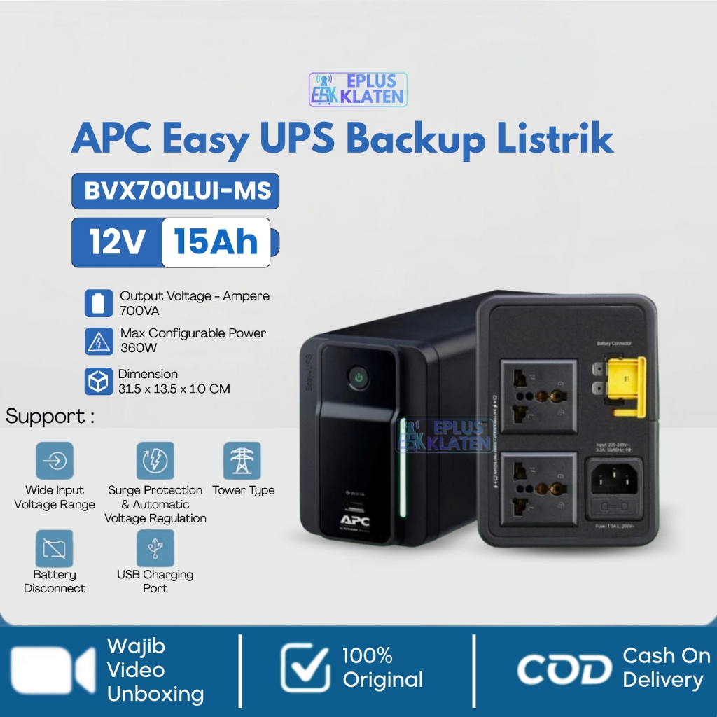 Jual UPS APC Easy BVX700LUI-MS Baterai 12V 15Ah 700VA 360W Battery ...