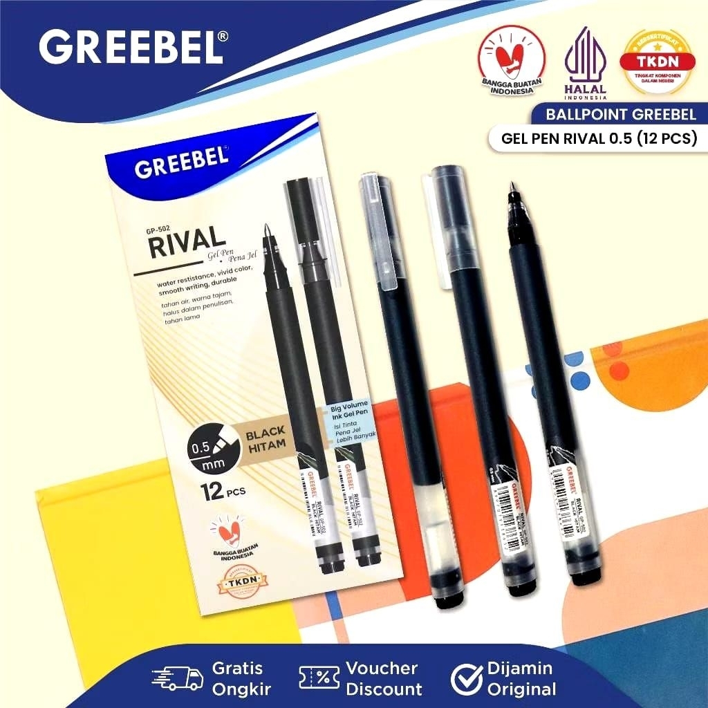 Jual Greebel Gel Pen Pulpen Pena Rival GP-502 0.5mm Tinta Hitam 12pcs ...