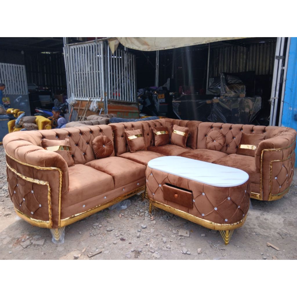Jual Sofa Premium Gold L Donut Swiss+Meja | Shopee Indonesia