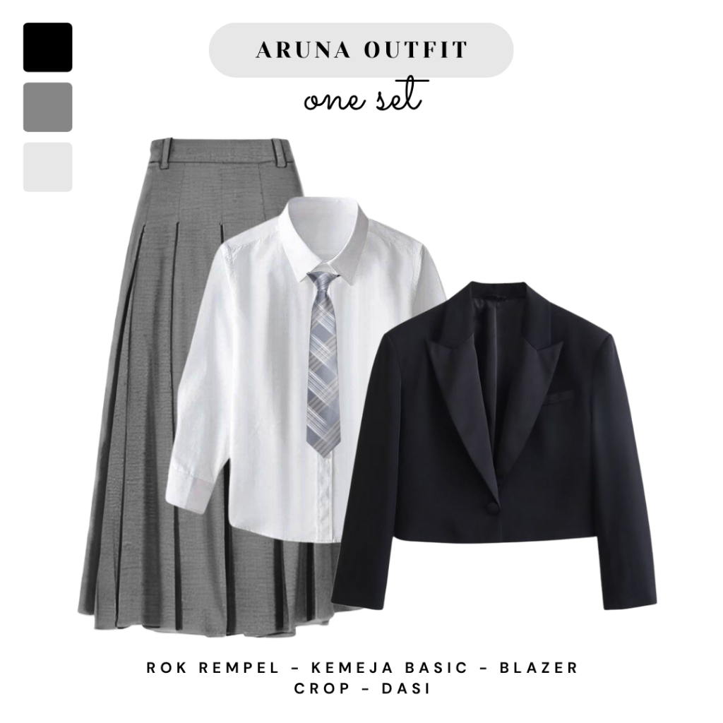 Jual One Set Outfit Yearbook American Style (Kemeja, Blazer Crop Hitam ...