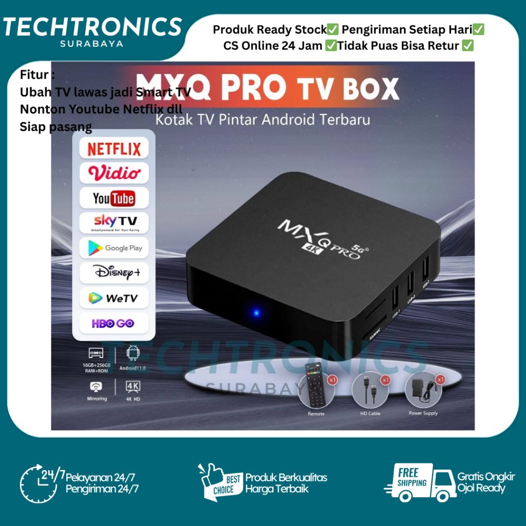 Jual MXQ PRO Android TV Box 4K HD Smart Set Top Box 16GB Ram 256GB Rom 2.4GHz/5G WiFi Youtube ...