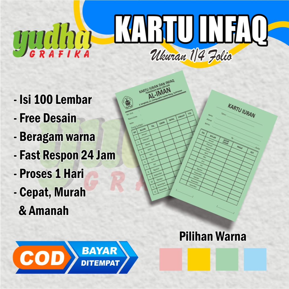 Jual Kartu Infaq / Iuran Custom Bulanan SPP/Tagihan/Kas Kelas Free ...