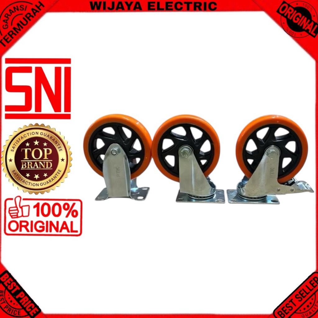 Jual Roda Pu orange 5 inch hidup mati Rem Roda troli pvc roda nilon ...