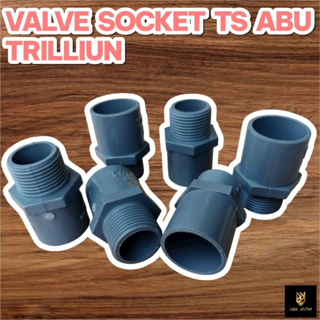 Jual PAKET 5 PCS VALVE SOCKET TS ABU 1/2" 3/4" 1" TRILLIUN / SAMBUNGAN ...