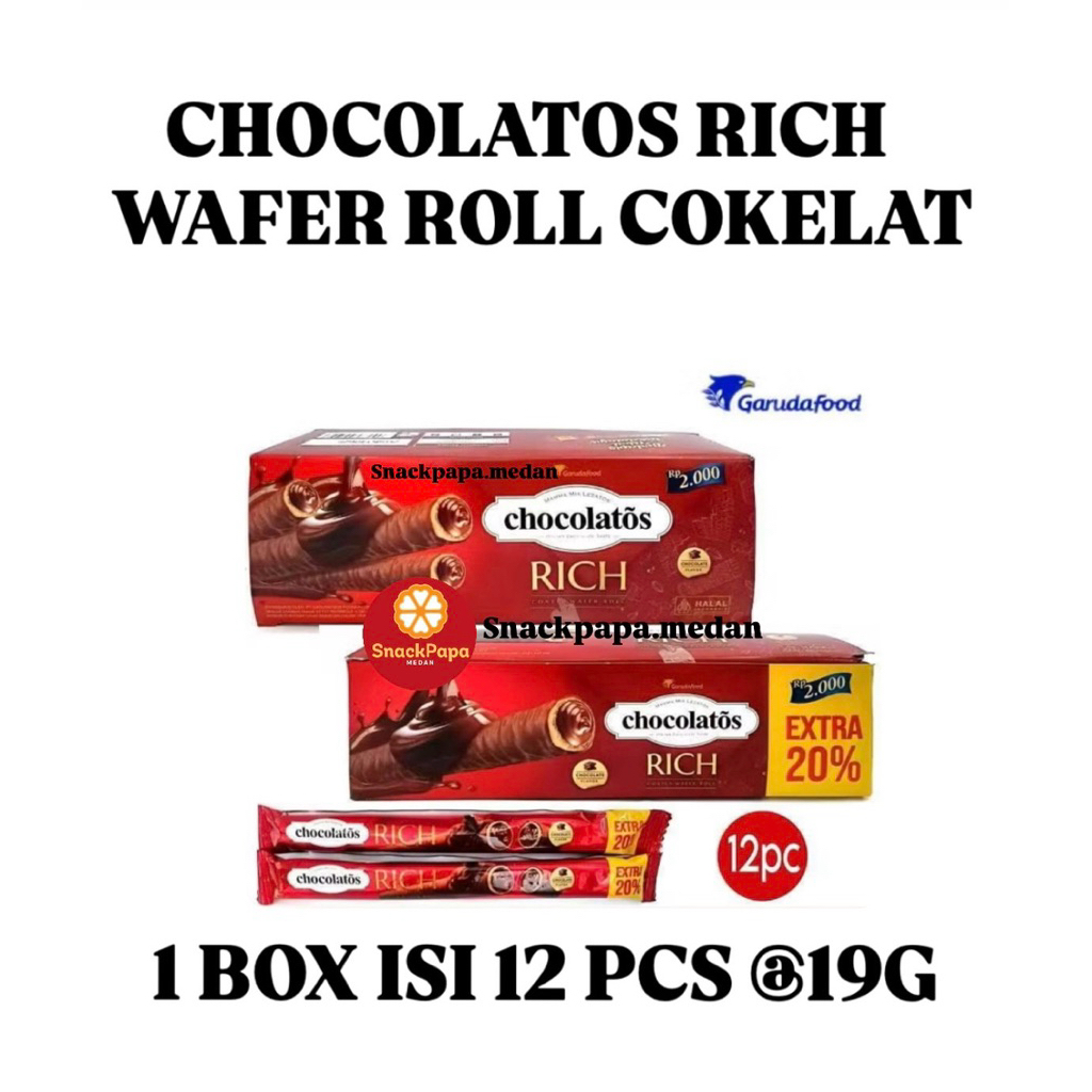 Jual CHOCOLATOS RICH WAFER ROLL COKELAT [1 BOX ISI 12 PCS @19G ...