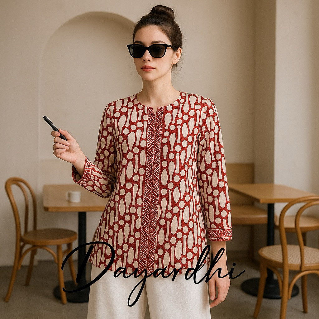 Jual Blouse Batik Merah Putih Modern Lengan Panjang – Atasan Batik ...