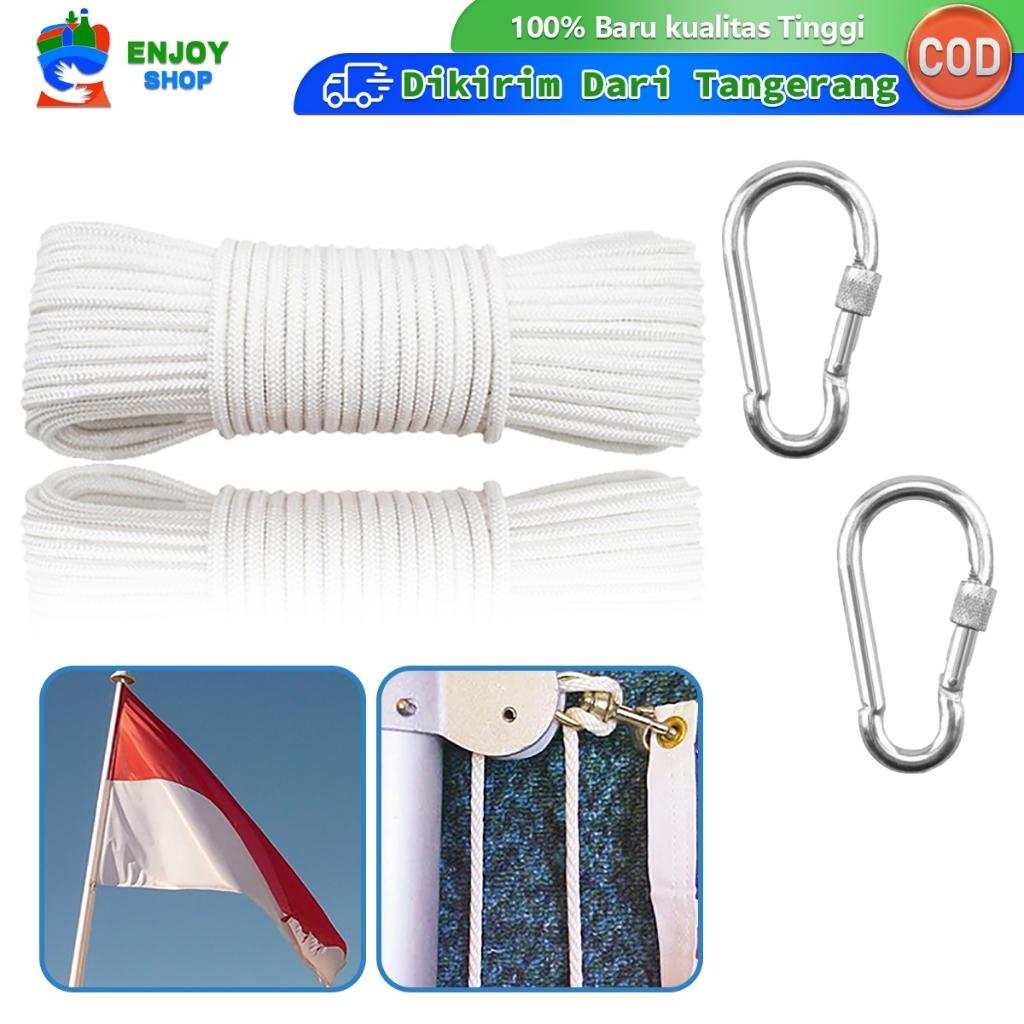 Jual 15 meter Tali Tiang Bendera Tali Nilon 8mm Flag Rope Isi 2 Pengait ...