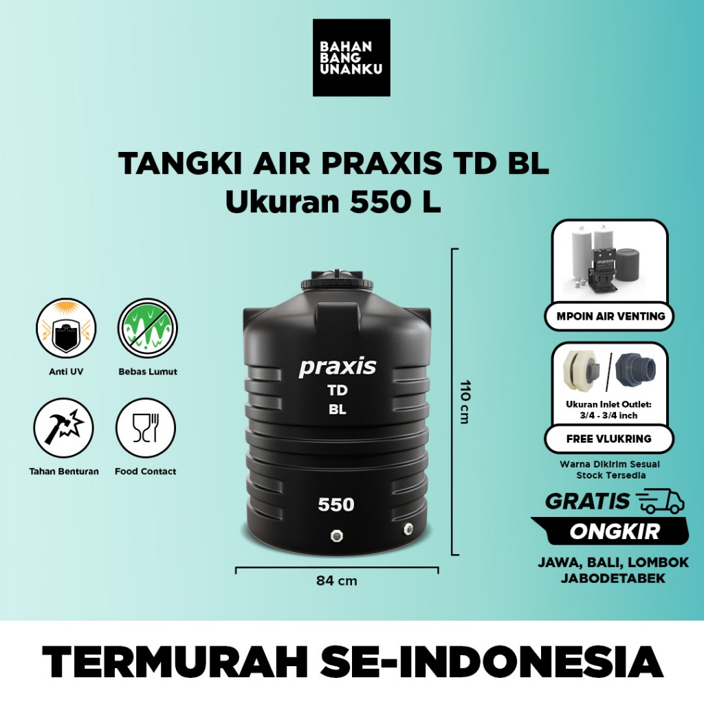 Jual TANDON PRAXIS TD BL 550 L SNI Tangki Air Toren Elastis - Anti ...