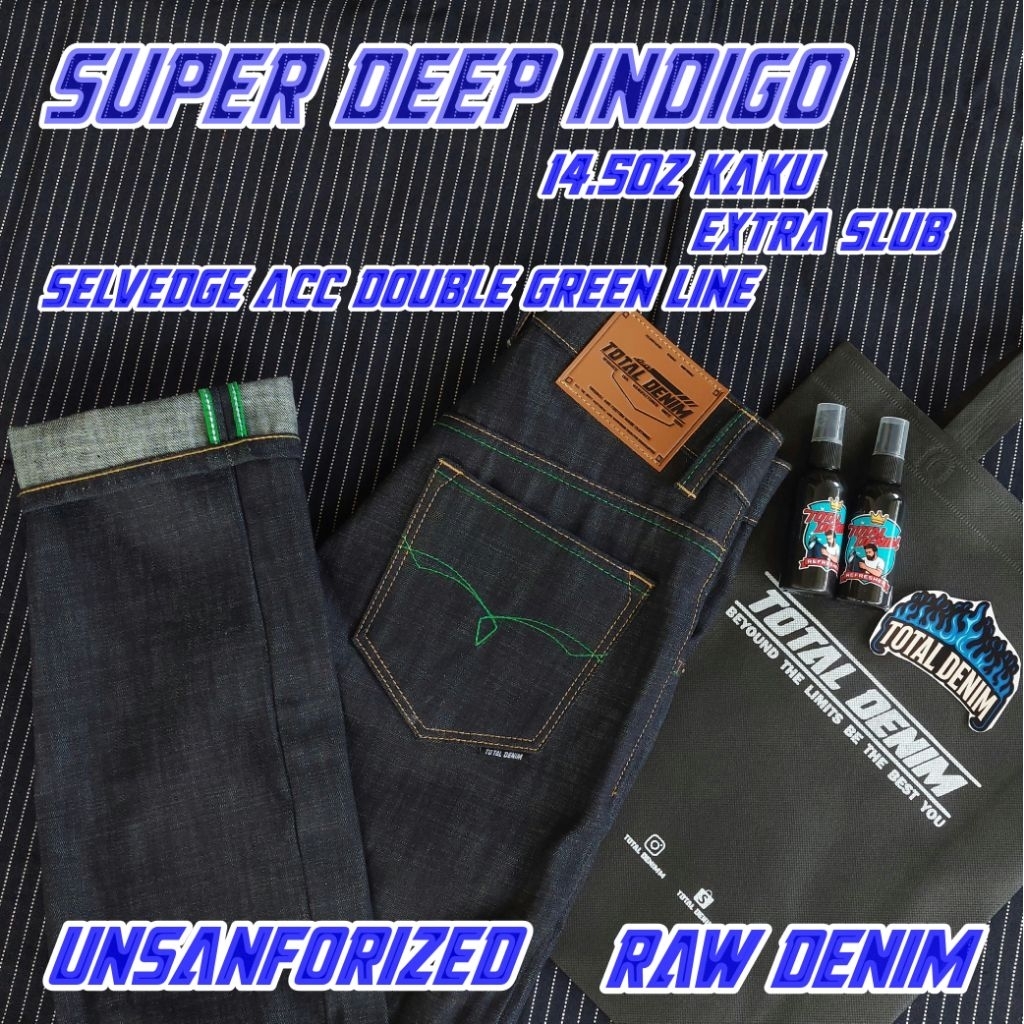 Jual total denim super deep indigo extra slub 14.5 oz kaku raw denim ...