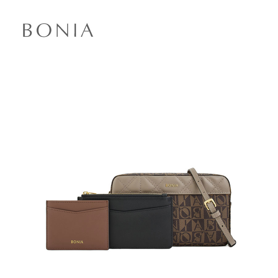 Jual Bonia - Lean Monogram Sling with Card Holder Walnut | Shopee Indonesia