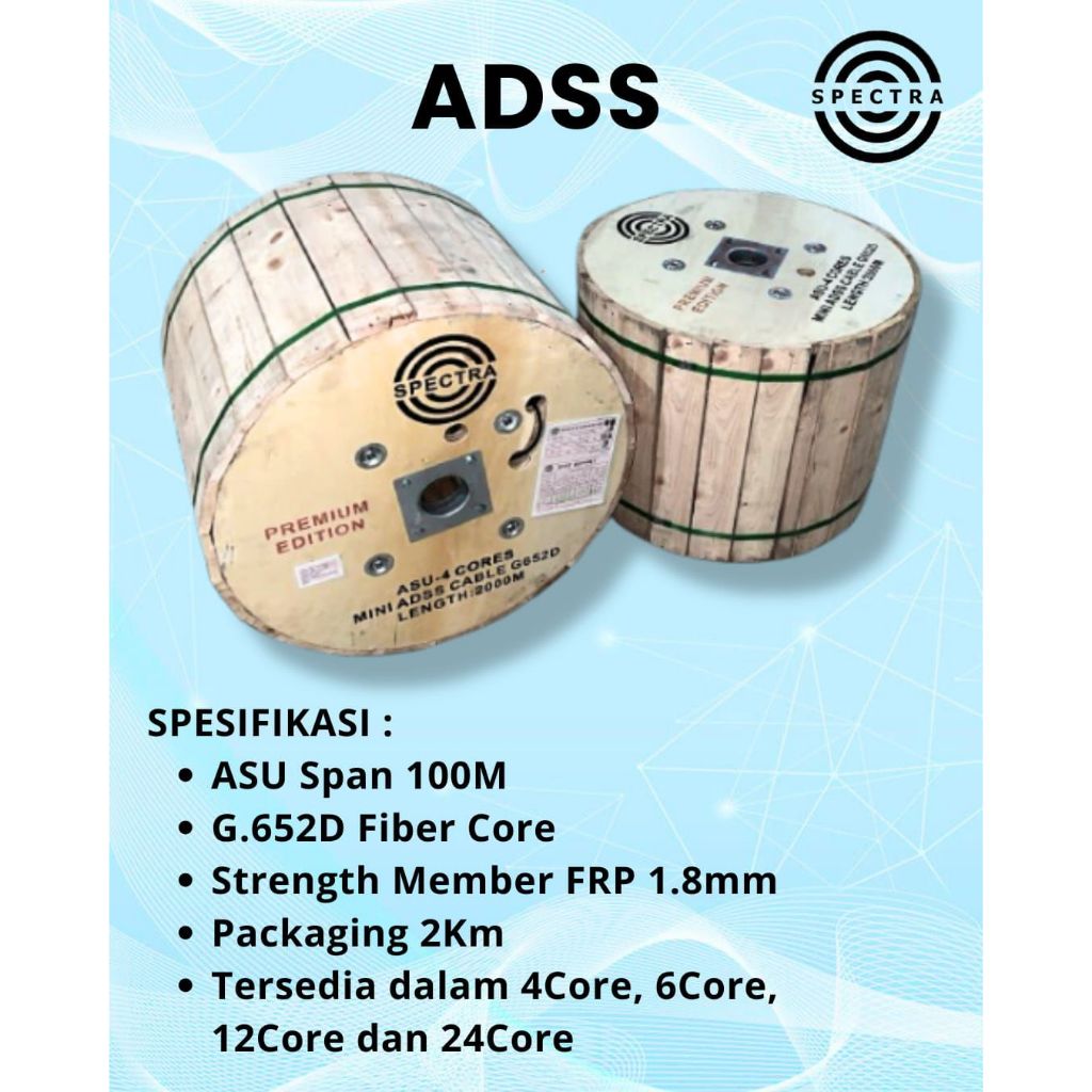 Jual SPECTRA KABEL FIBER OPTIK FO MINI ADSS CORE 4 CORE 6 CORE 12 CORE ...