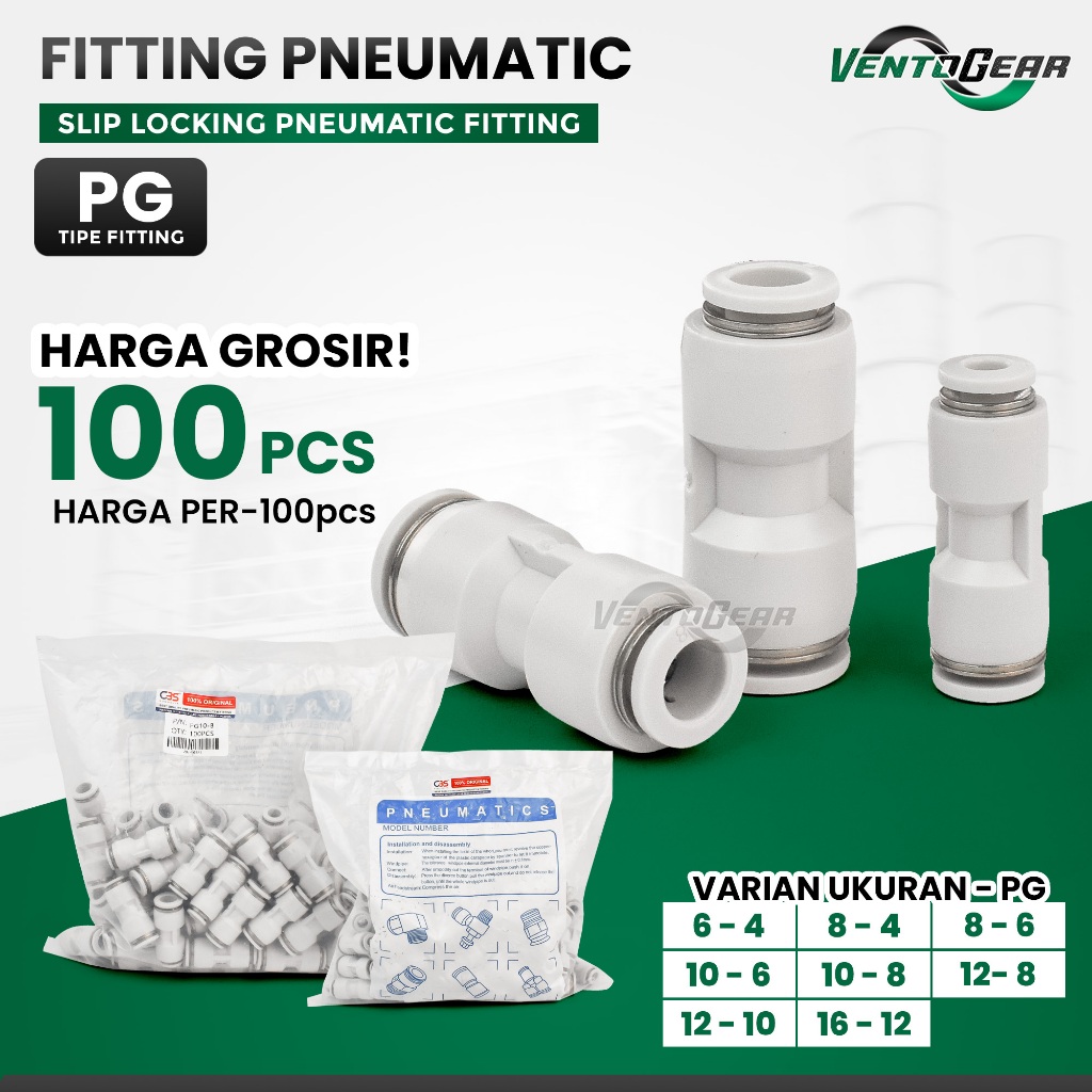 Jual GROSIR PG Fitting Pneumatic Reducer Lurus PG 4mm 6mm 8mm 10mm 12mm ...