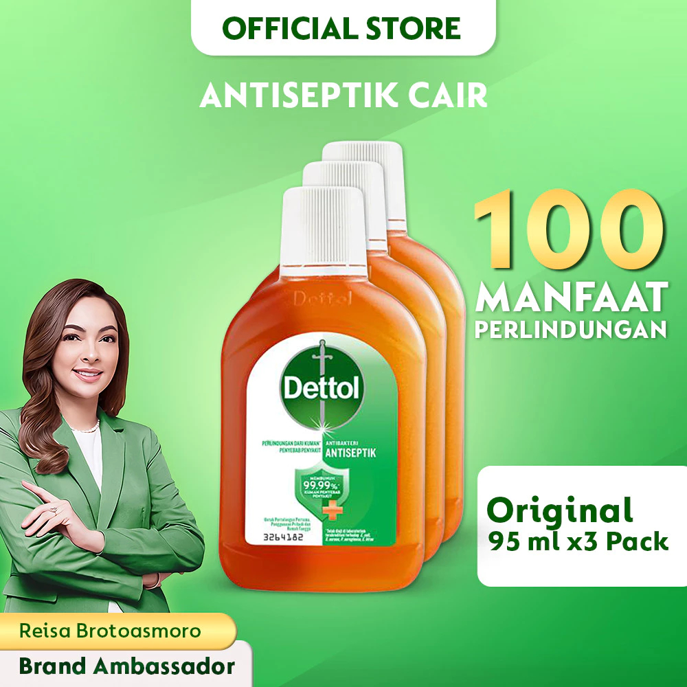 Jual Dettol Cairan Antiseptik Disinfektan 95ml x 3 pcs - Botol ...