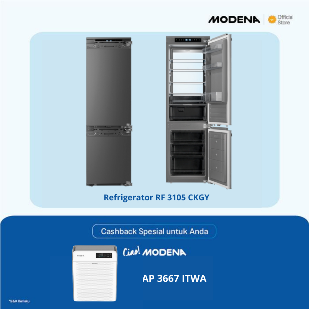 Jual MODENA RF 3105 CKGY built-in refrigerator kulkas bottom freezer ...