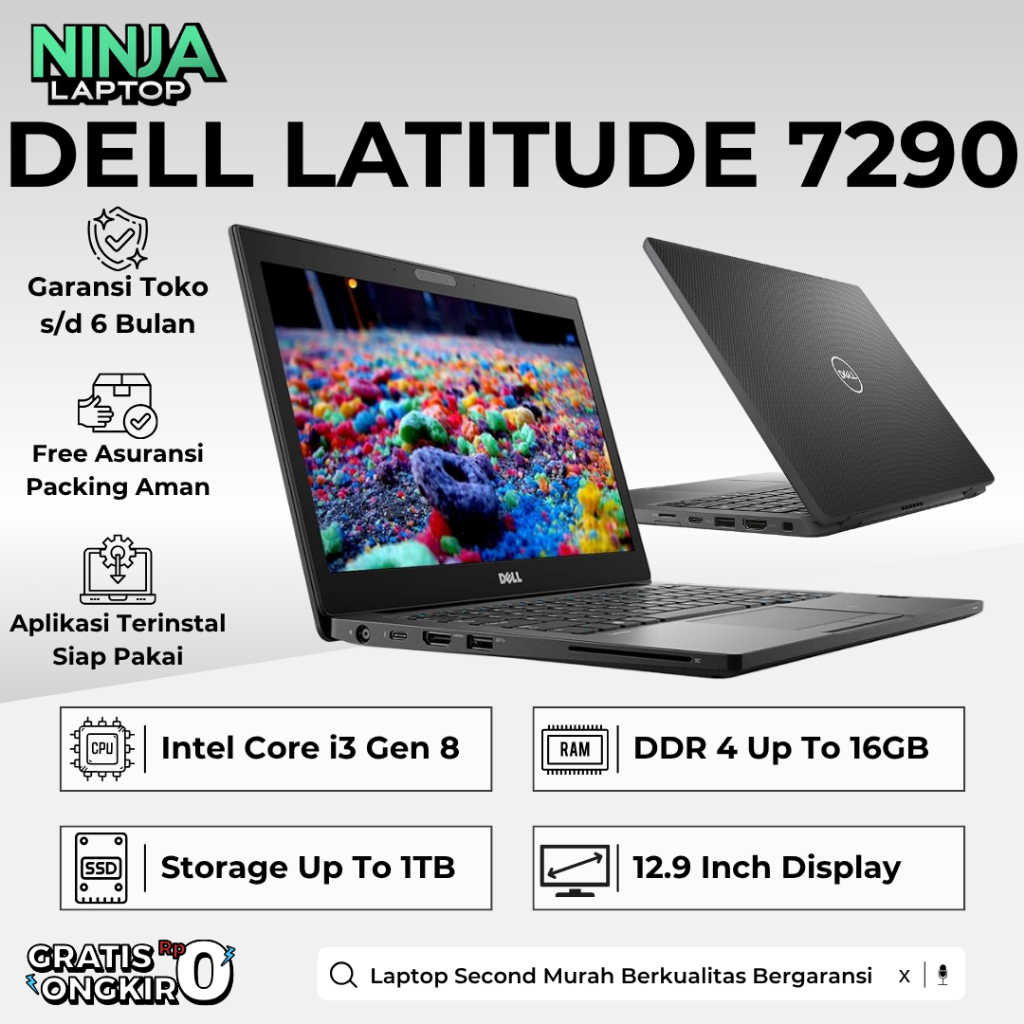 Jual Laptop 12" Dell Latitude 7290 7280 7270 Core i7 Gen 8 RAM 16GB SSD 1TB Second Original ...