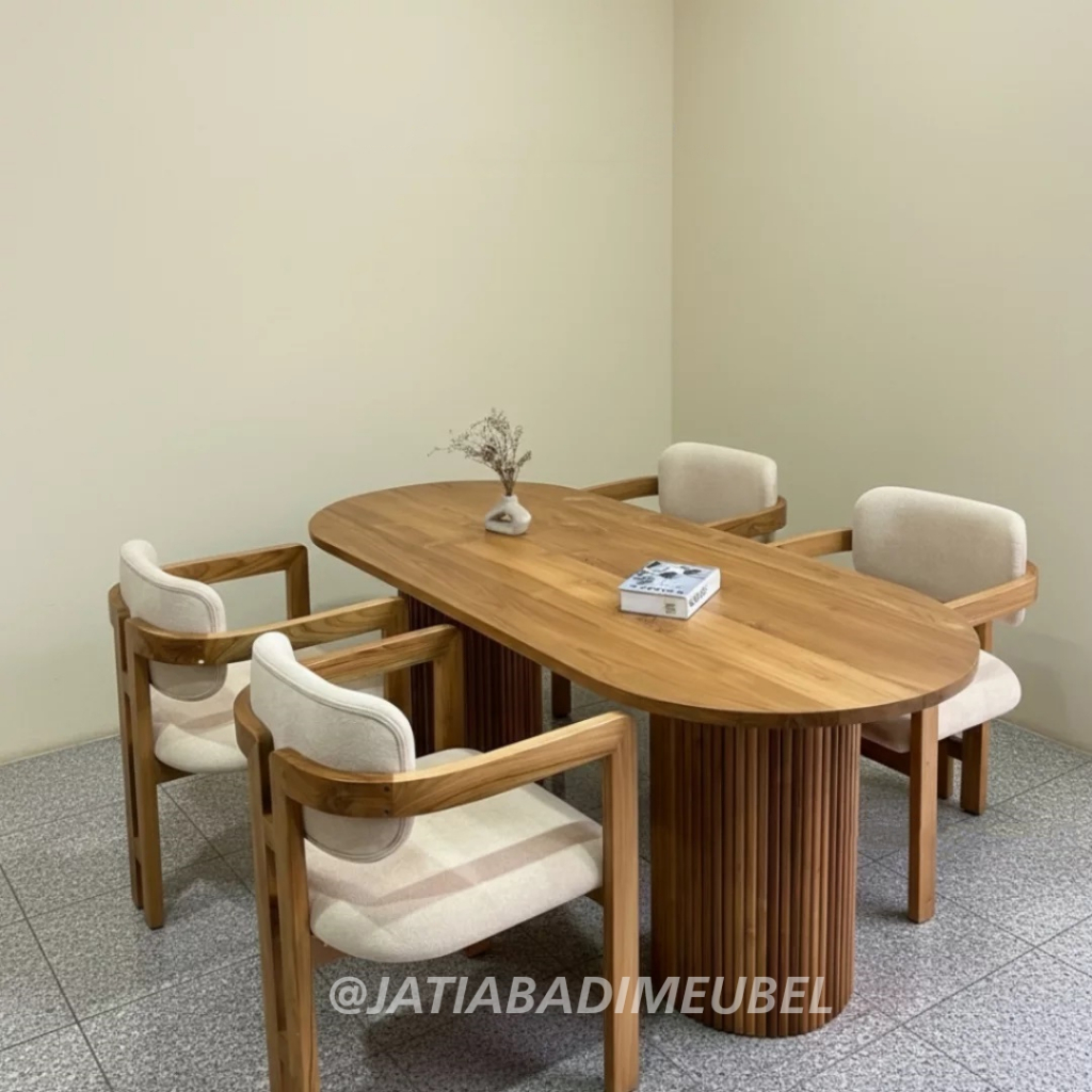 Jual Set Meja Makan Oval Kayu Jati Minimalis Terbaru, Dining Set Meja ...