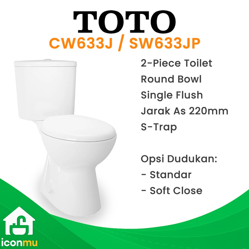 Jual TOTO Kloset Duduk CW633 Single Flush Putih As 22 Closet Toilet ...