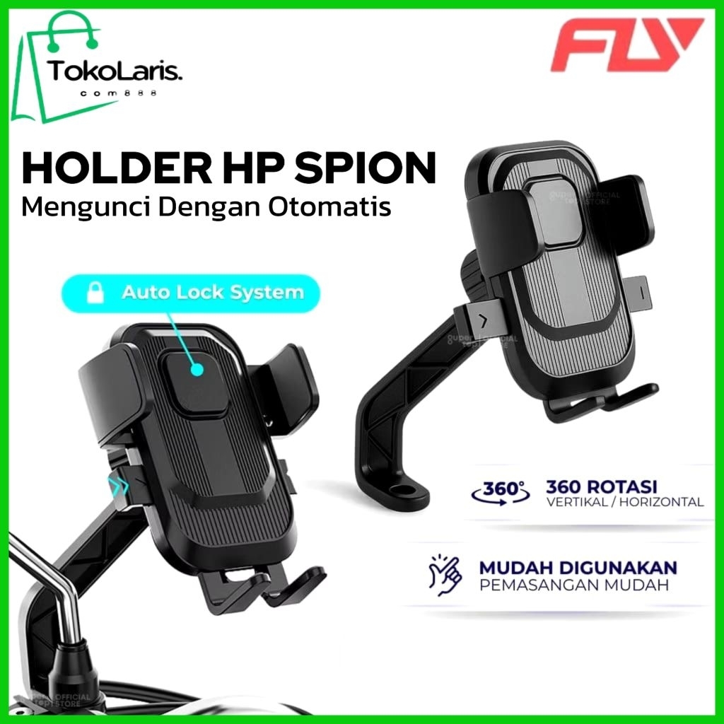 Jual FLY Holder HP Motor Spion / Sepeda 360 Rotasi Penguncian Otomatis ...